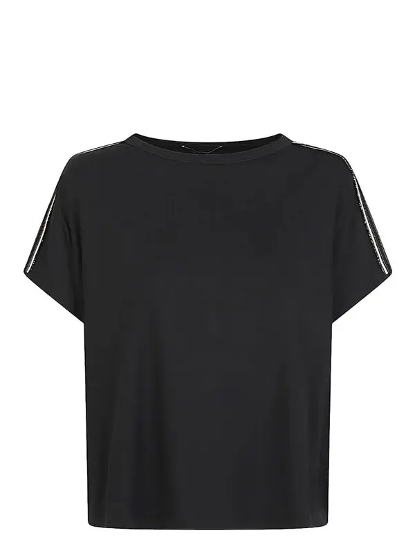 Fabiana Filippi Crewneck T-shirt With Embellished Shoulders - Black