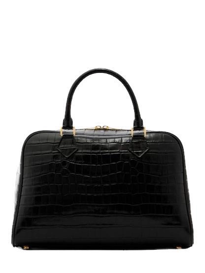 NILI LOTAN Jaclyn Croc-effect Leather Bowling Bag - Black