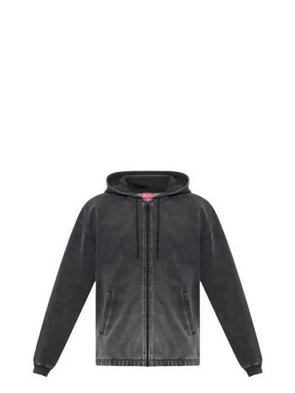 DIESEL® Long-sleeve Zip-up Sweatshirt With Drawstring Hood - Grey