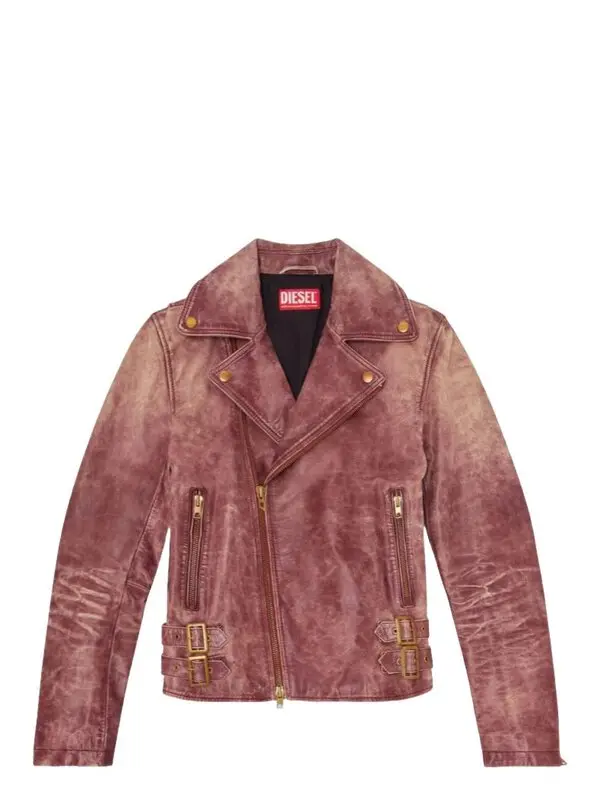 DIESEL® Crackled Leather Biker Jacket - Pink