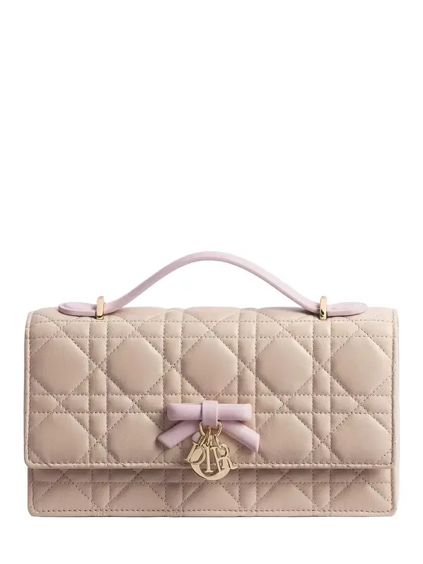 Dior Lambskin Cannage Stitching Bag With Bow Detail And Charms - Pink