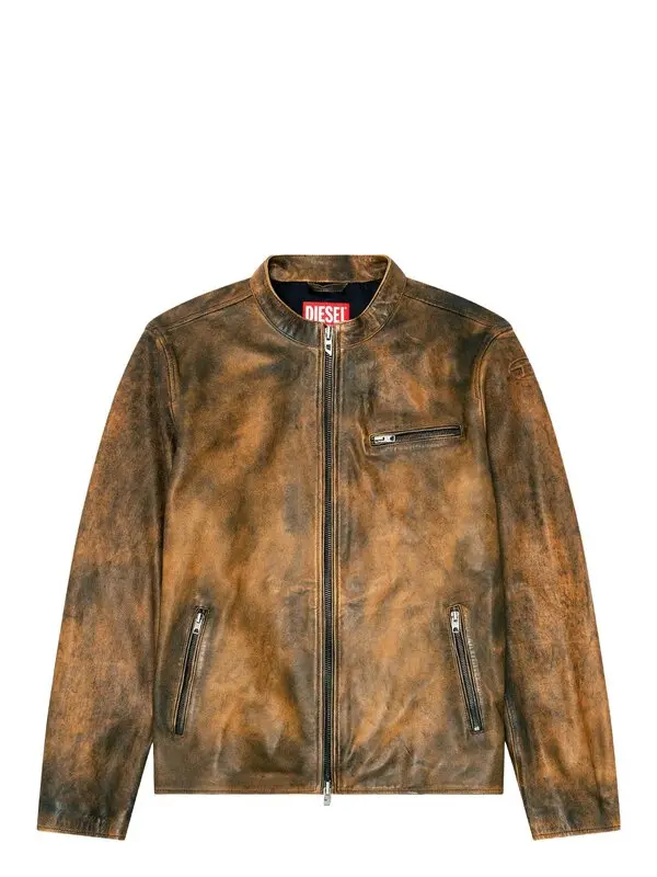 DIESEL® Oval-d Embossed Leather Biker Jacket - Light Brown