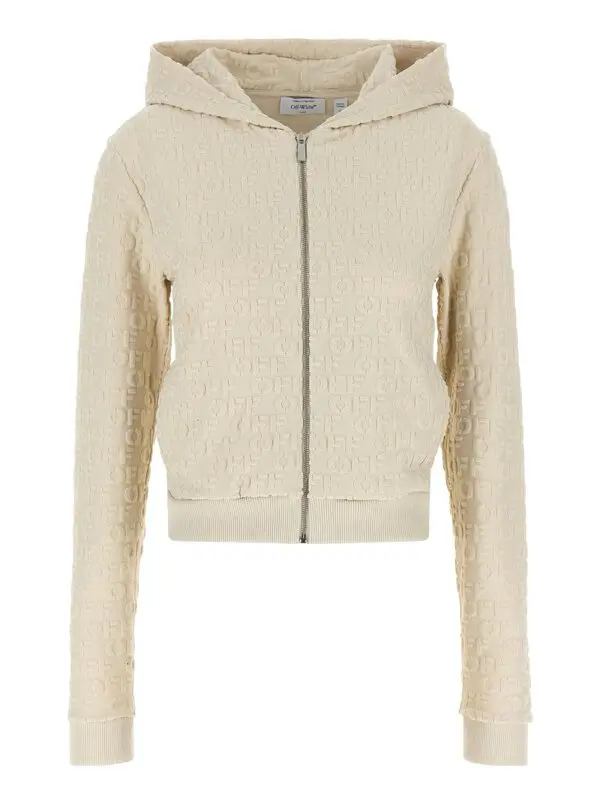 Off-White Long Sleeve Full Zip Hooded Sweatshirt - Beige