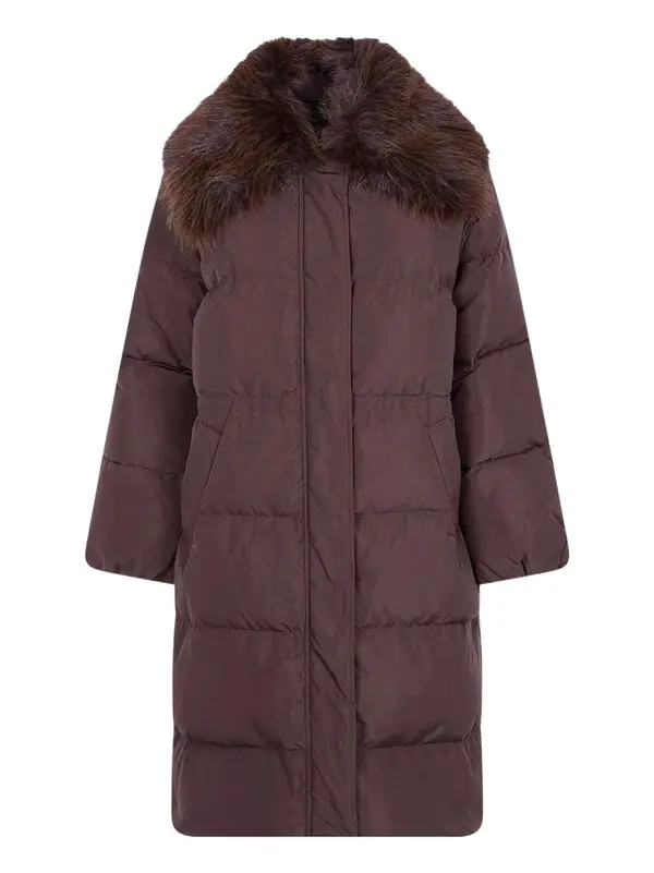 TWINSET Quilted Down Jacket With Faux Fur Collar - Brown