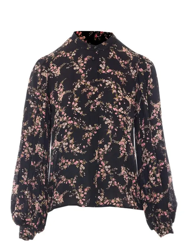 TWINSET Floral Button-front Long Sleeve Blouse - Black