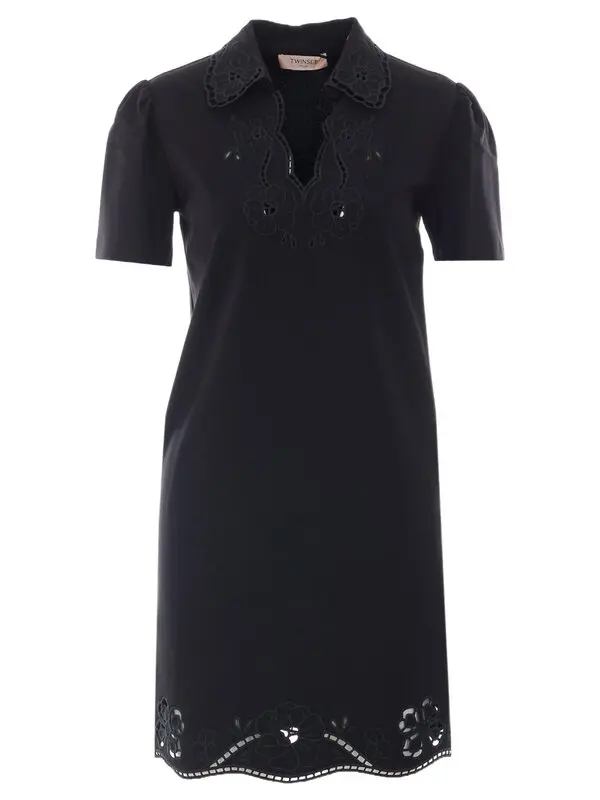 TWINSET Embroidered V-neck Dress - Black