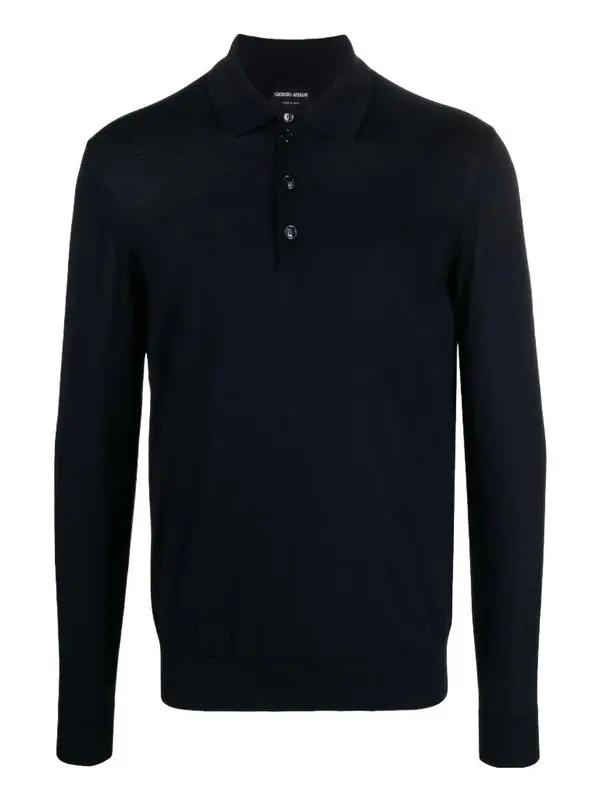 Giorgio Armani Button-front Long-sleeved Polo Shirt - Black