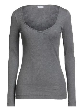 Brunello Cucinelli Ribbed Knit Long Sleeve Top - Grey