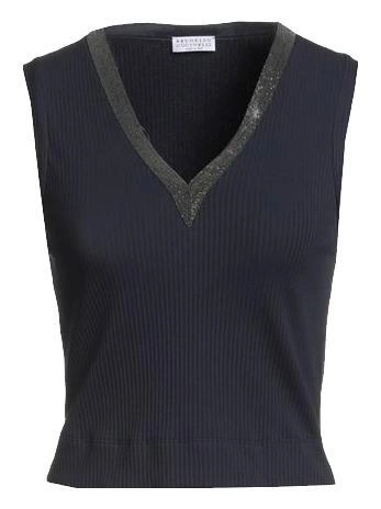Brunello Cucinelli Ribbed Knit V-neck Sleeveless Sweater - Blue
