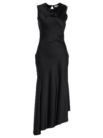 Blumarine Maxi Dress With Asymmetrical Hem And Crewneck - Black