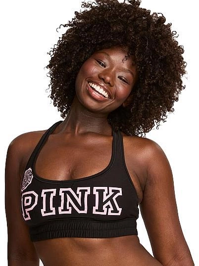 Pink Cotton Dorm Fleece Unlined Racerback Bralette - Black