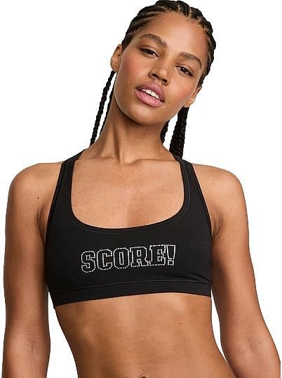 Pink Cotton Unlined Racerback Bralette - Black