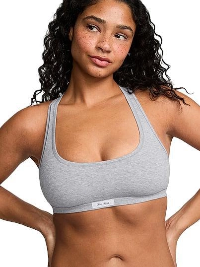 Pink Cotton Dorm Unlined Racerback Bralette - Grey