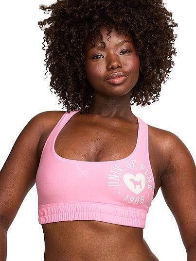 Pink Cotton Dorm Fleece Unlined Racerback Bralette - Pink