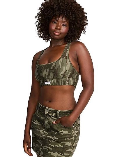 Pink Cotton Dorm Fleece Unlined Racerback Bralette - Print
