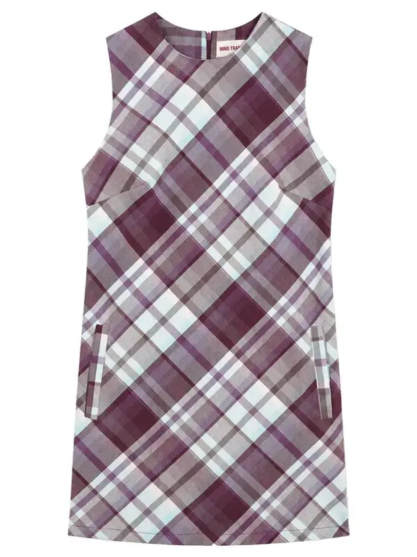 MIND TRAVELER Burgundy Tartan Sleeveless Berta Mini Dress - Red