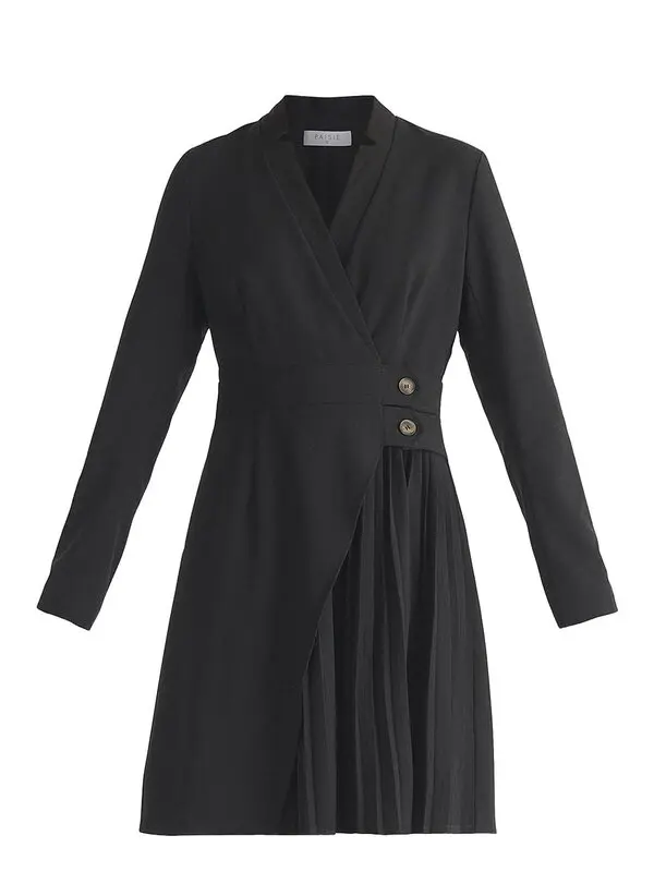 PAISIE Tailored Blazer Dress With Pleated Skirt - Black