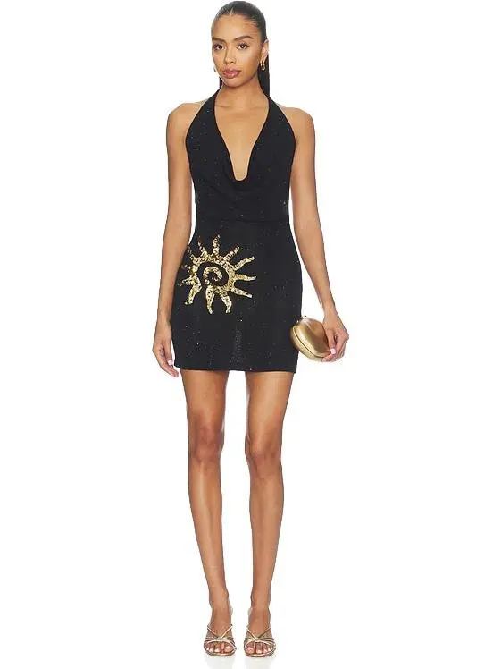 RUNAWAY THE LABEL Yasmina Plunge Cowl Knit Mini Dress - Black
