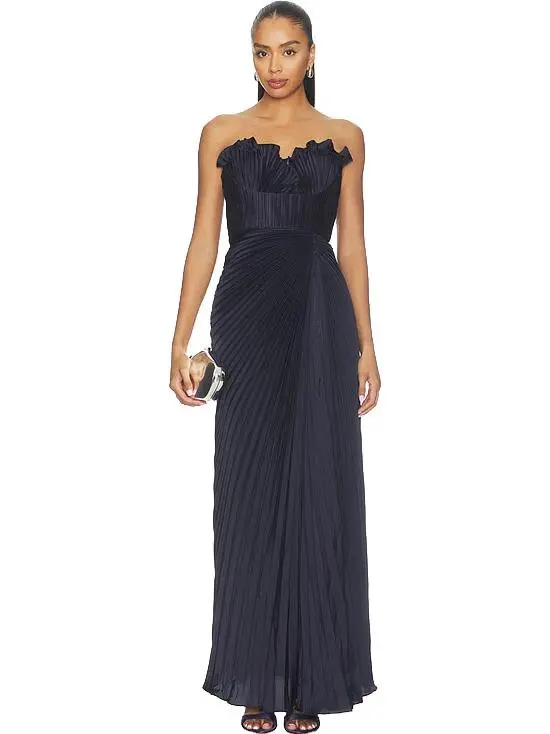 AMUR Kaylani Pleated Gown - Navy