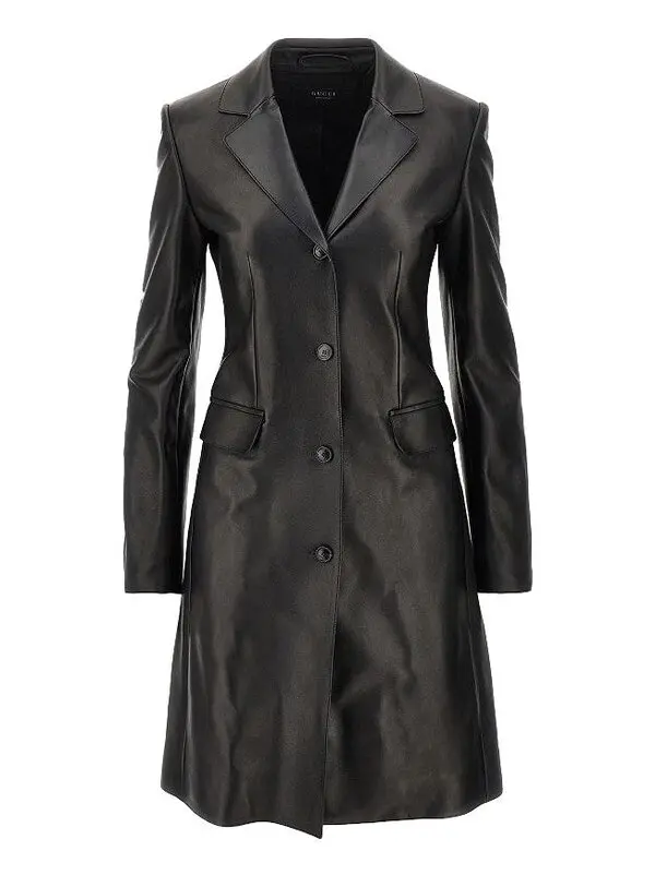 Gucci Nappa Leather Single-breasted Coat - Black