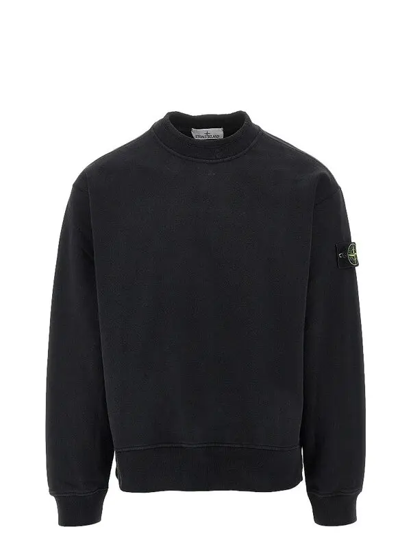 Stone Island Crewneck Cotton Sweatshirt With Logo Badge - Black