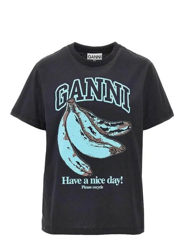 GANNI Banana" Print Organic Cotton Jersey T-shirt - Black