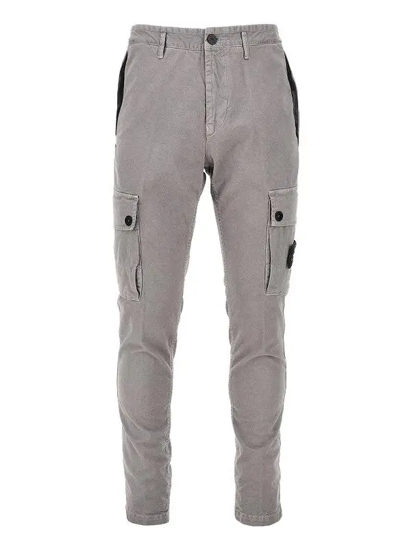 Stone Island Organic Cotton Cargo Pants With Logo Badge - Grey