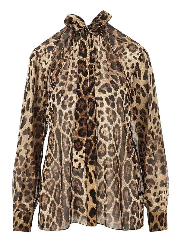 Dolce & Gabbana Silk Georgette Leo Print Long Sleeve Shirt - Multicolor