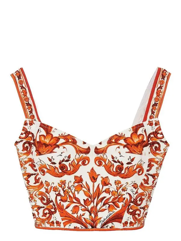Dolce & Gabbana Charmeuse Bustier Top With Maiolica Print - Orange