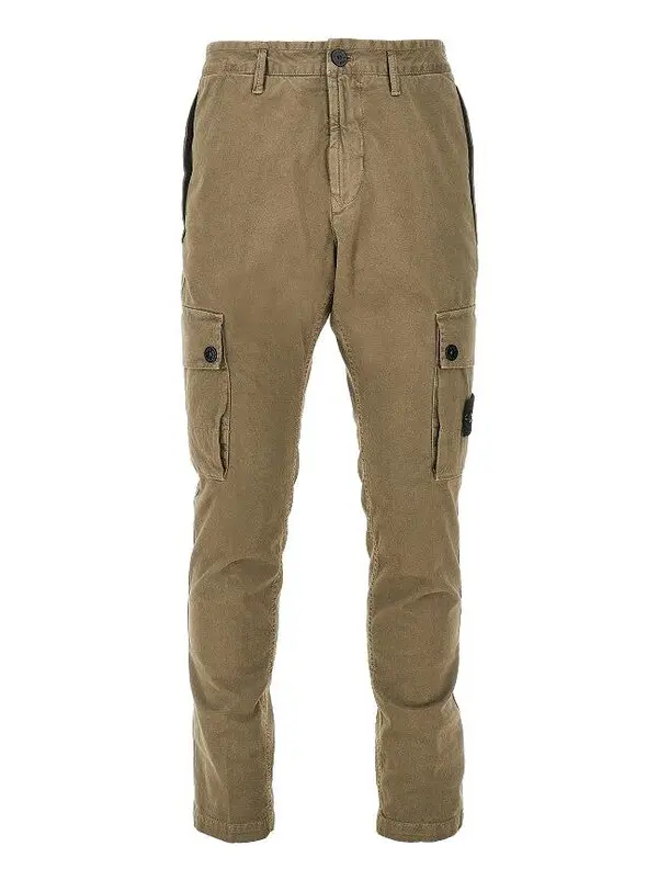 Stone Island Organic Cotton Cargo Pants With Logo Badge - Green