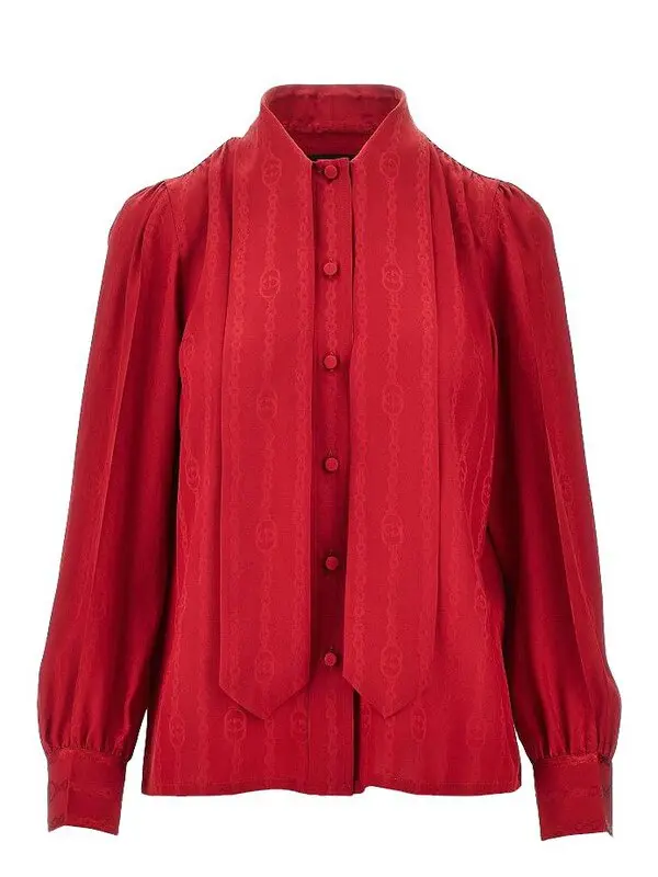Gucci Jacquard Silk Shirt With Interlocking Gg Chain Motif - Red
