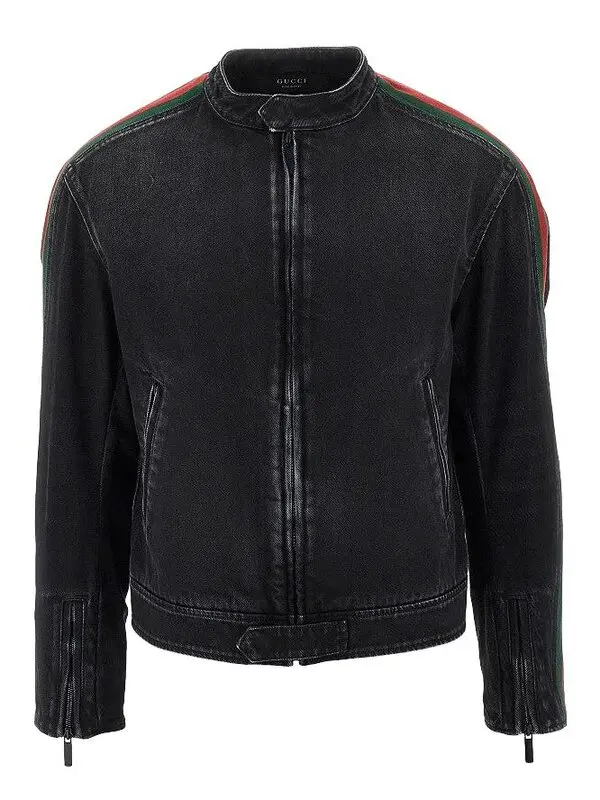 Gucci Denim Jacket With Web Ribbon Inlays - Black