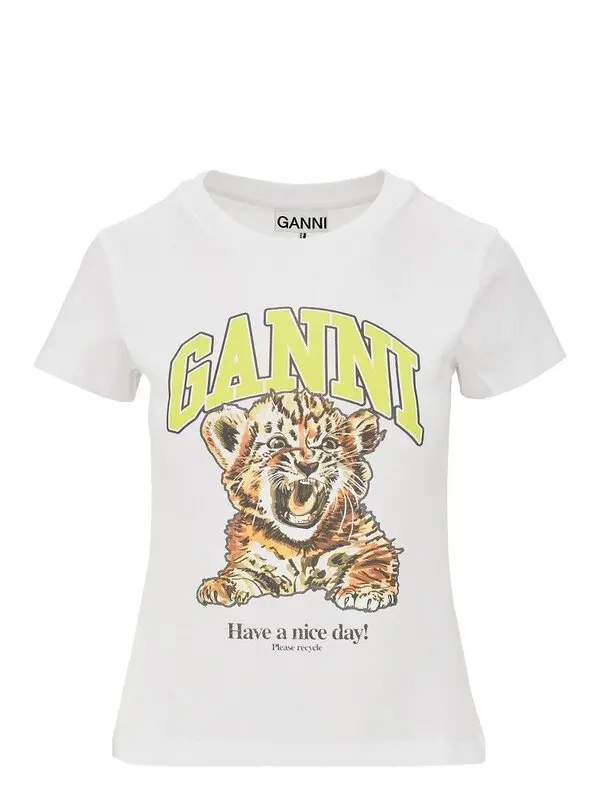 GANNI Tiger Print Organic Cotton Jersey T-shirt - White