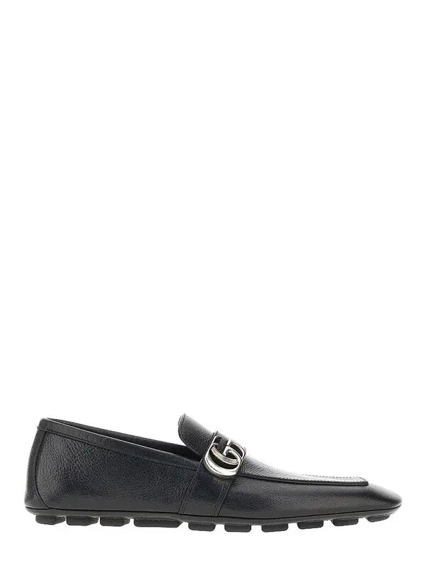 Gucci Grained Leather Loafers With Double G Detail - Black