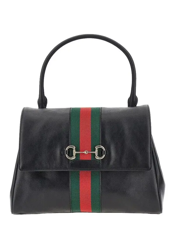 Gucci Medium Leather 'paparazzo' Bag With Web Ribbon And Horsebit Detail - Black