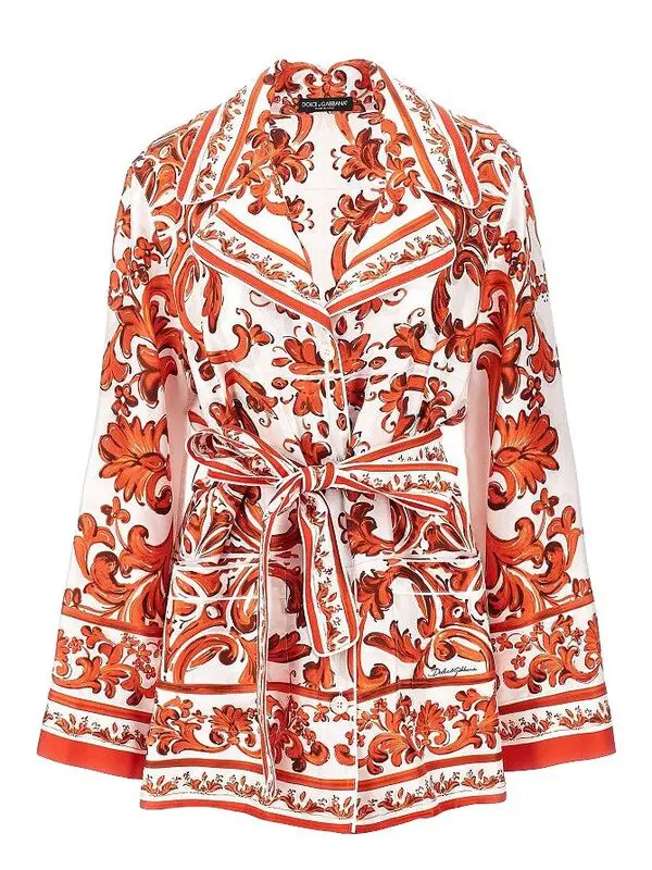 Dolce & Gabbana Maiolica Print Silk Vanity Shirt - Orange