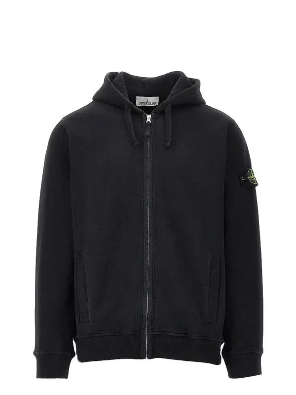 Stone Island Cotton French Terry Zip-up Hoodie - Black