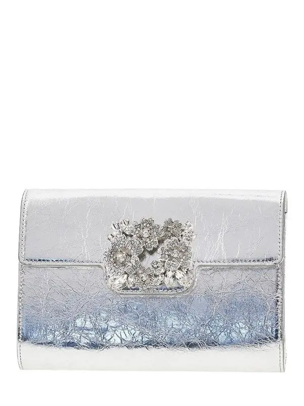 ROGER VIVIER Efflorescence Leather Mini Bag With Crystal Buckle - Silver
