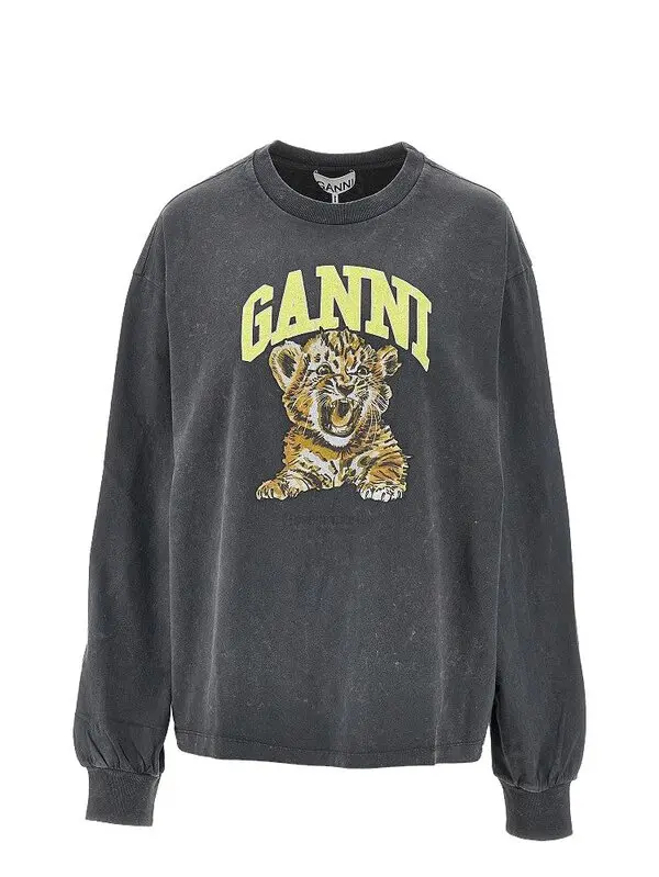 GANNI Cotton Tiger Print T-shirt - Grey