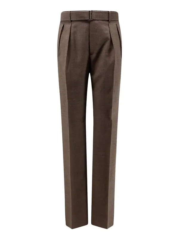 Tagliatore Nevil Virgin Wool Trousers With Belt - Brown