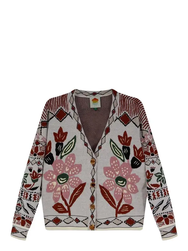 Farm Rio Embroidered V-neck Cardigan - Multicolor