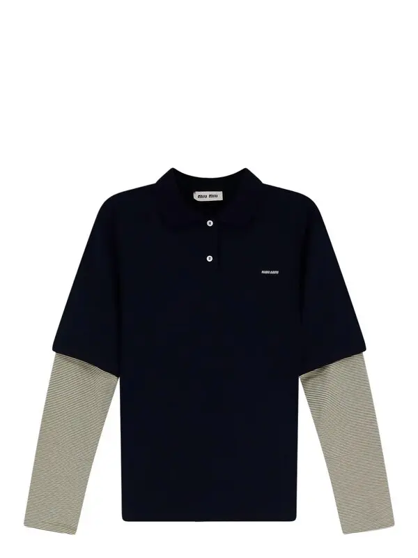 Miu Miu Cotton Polo Shirt With Embroidered Logo - Blue