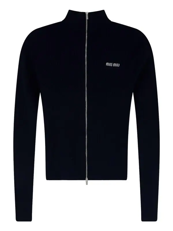 Miu Miu Cotton Cardigan With Logo Inlay - Blue