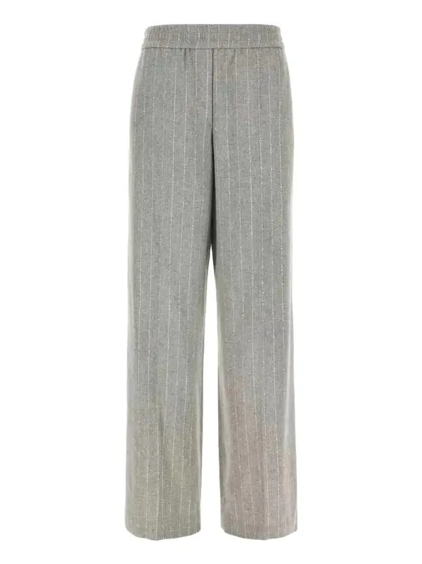 Brunello Cucinelli Pinstripe Bead Embellished Wide Leg Trousers - Grey