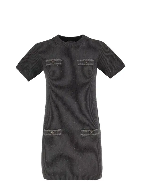 Brunello Cucinelli Sequin-embellished Ribbed-knit Dress - Grey