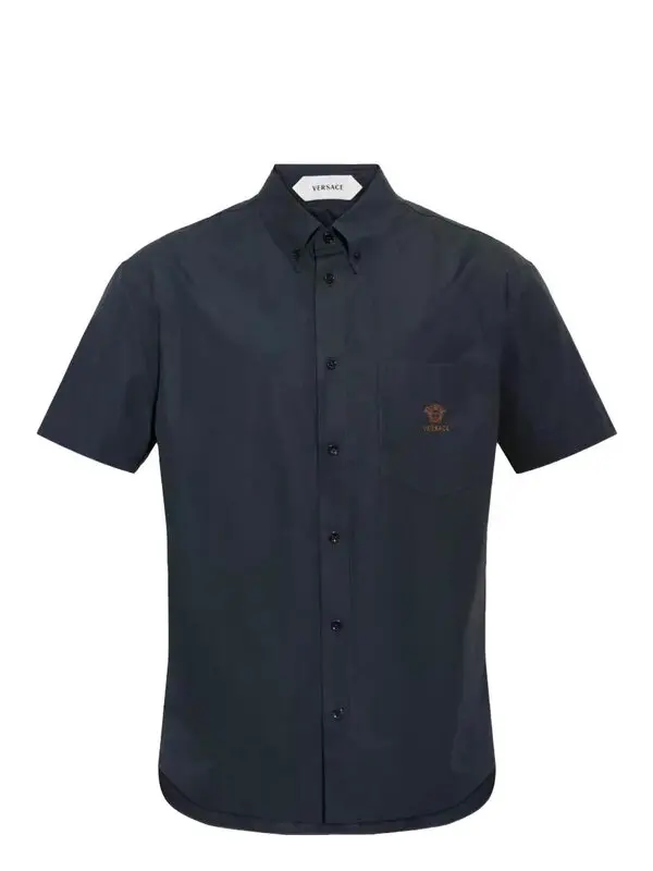 Versace Medusa-embroidered Patch-pocket Shirt - Blue
