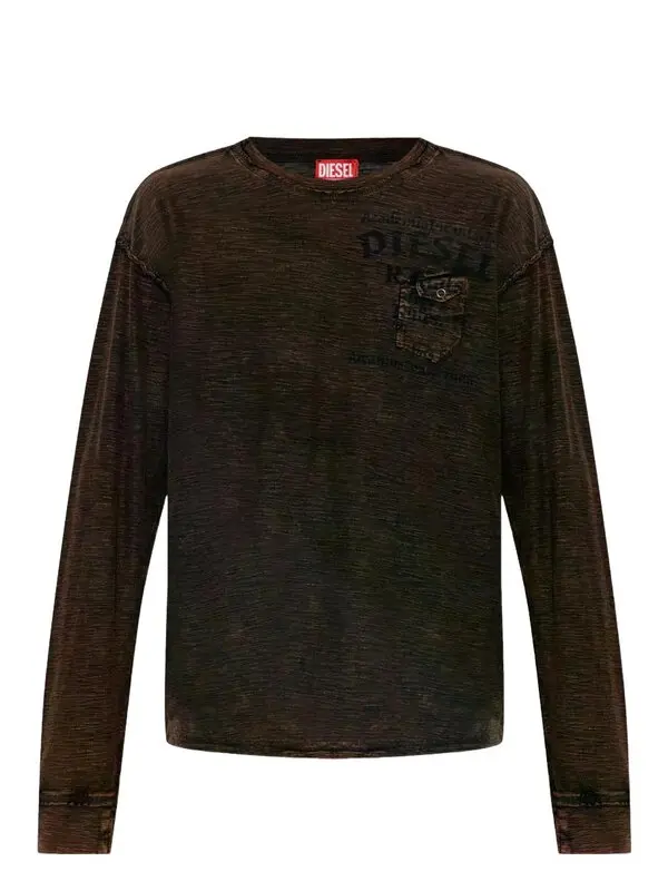 DIESEL® T-ardy-ls Distressed Logo-print T-shirt - Brown