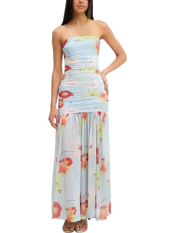Bardot Solana Floral-print Ruched Maxi Dress - Blue