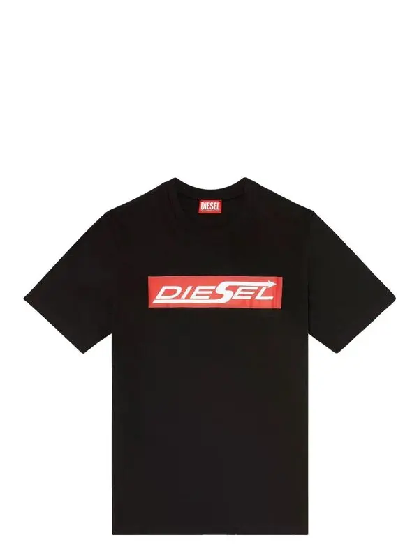 DIESEL® Cotton T-shirt With Logo Print - Black
