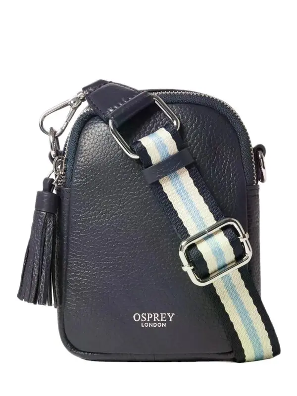 OSPREY Stella Leather Phone Bag With Tassel Detail And Striped Strap - Blue